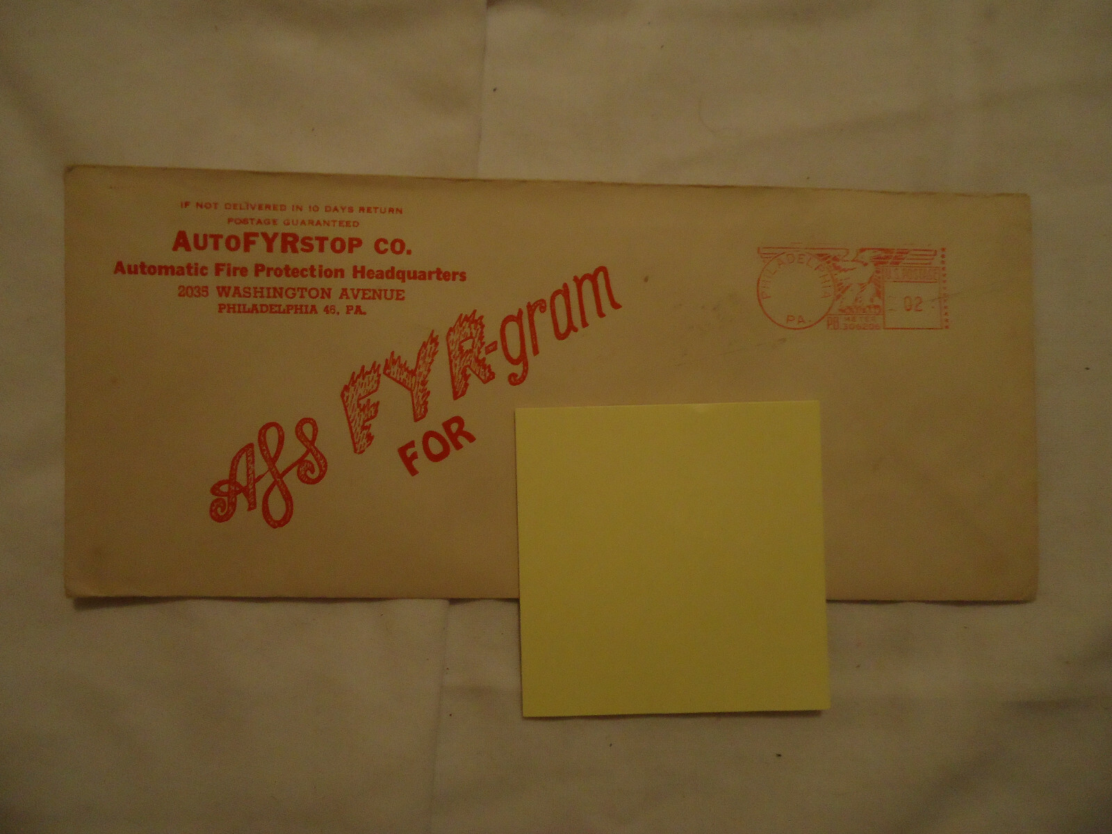 AutoFYRstopCo automatic fire protection PHILADELPHIA 2 cent stamp ...