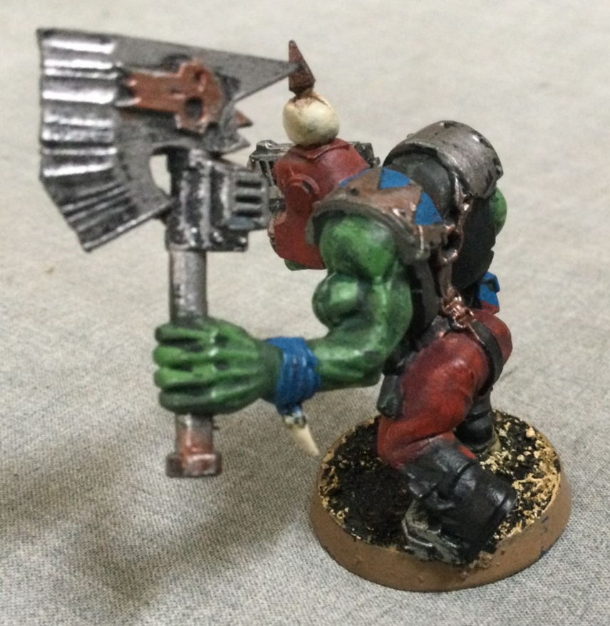 Painted Warhammer Figure - Miniature 40K Ork ? - Skull On Helmet Axe ...