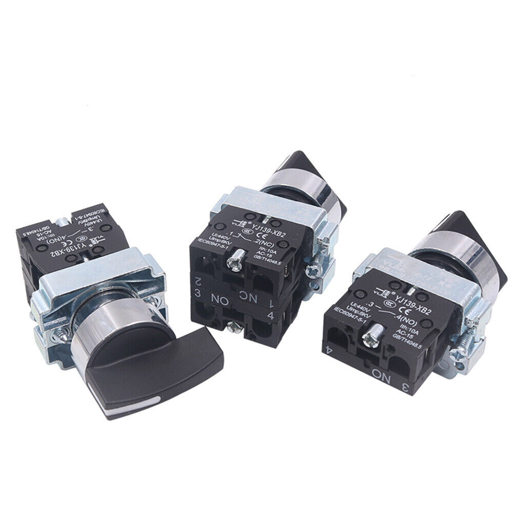 10x 22mm 3 Position Rotary Selector Switch 10Amp Momentary Latching 2NO ...
