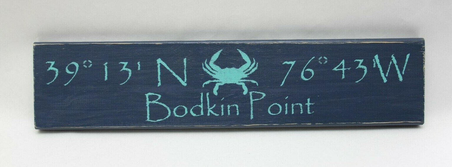 Personalized "39°13' N Crab 76°43' W Bodkin Point, MD" (Blue, 24" x 5 3 ...