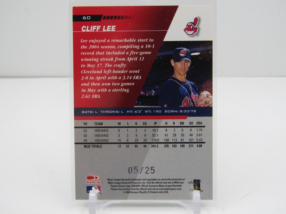 CLIFF LEE 2005 LEAF BLUE PARALLEL AUTOGRAPH AUTO! #05/25! SP! CLEVELAND ...