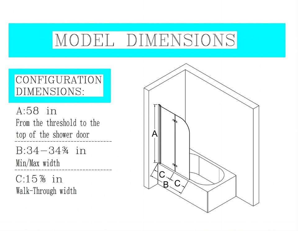 34"W*58"H Folding shower Pivot Bathtub Door, 1/4"Tempered Glass Door ...