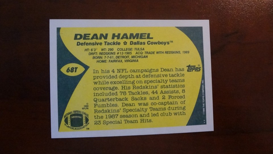 1989 TOPPS TRADED # 68T DEAN HAMEL FOOTBALL CARD | eBay