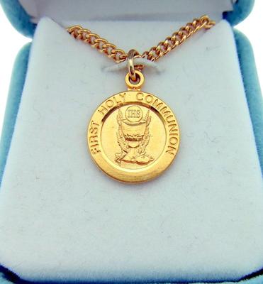 MRT Gold Over Sterling Silver Girls Boys First Communion .65" Medal 18 ...