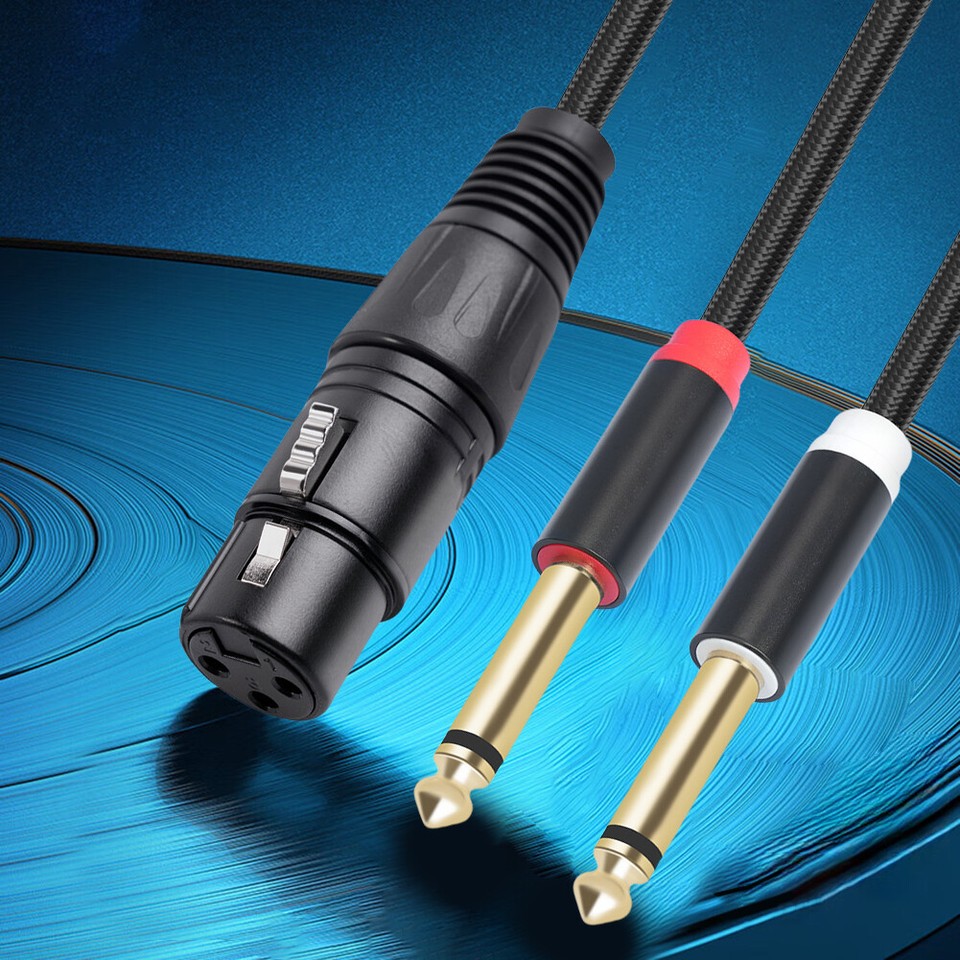 Durable 1/2/3M XLR Female To Dual 1/4 Inch Y Splitter Cable Gold-Plated ...