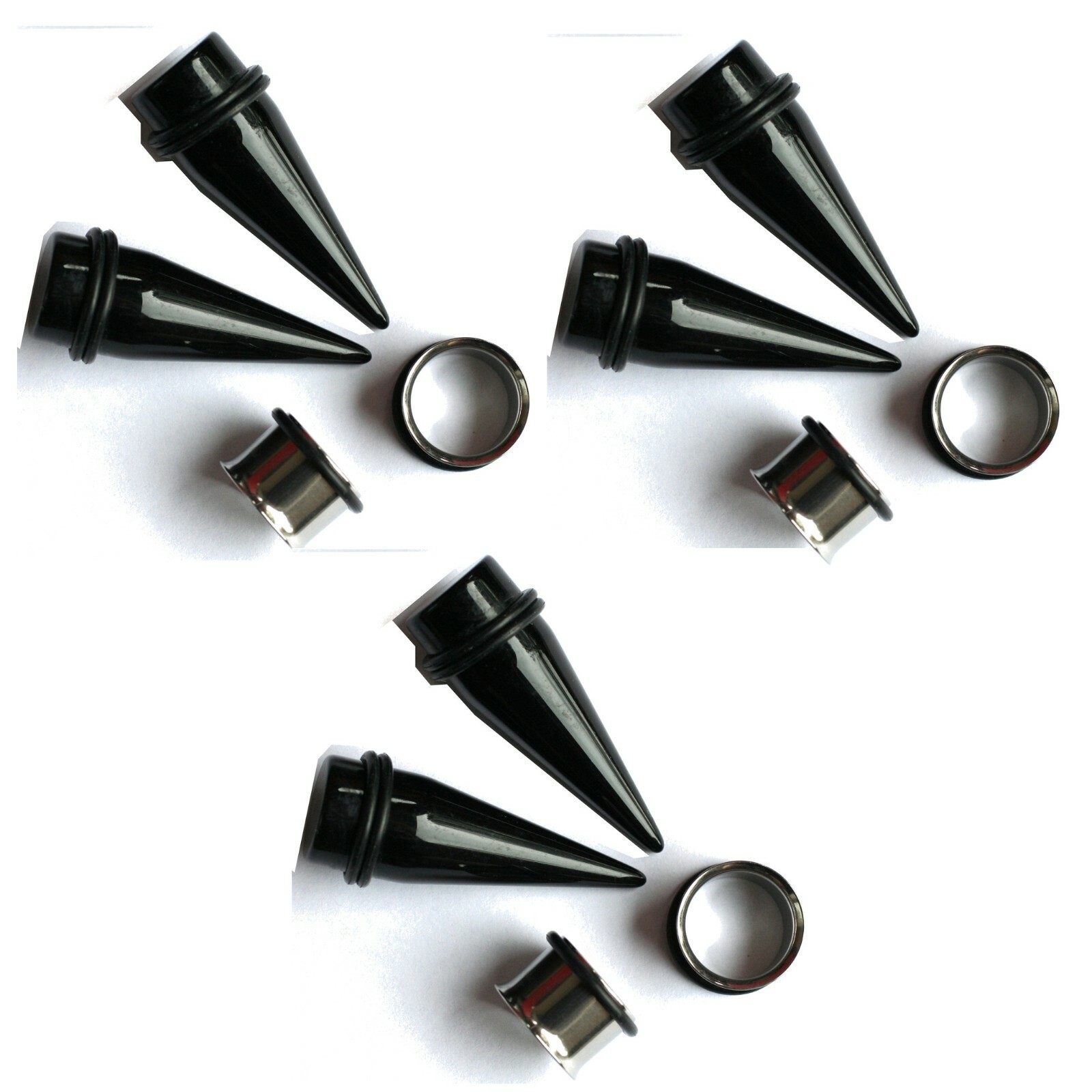 6 Pairs Black Tapers Steel Tunnels gauges CHOOSE 1g-1 inch ear ...