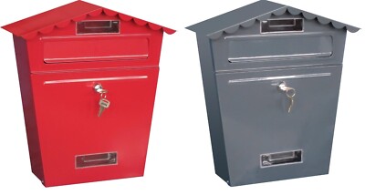 Large Steel Post Box Wall Mounted Mailbox Lockable with Keys Letter ...