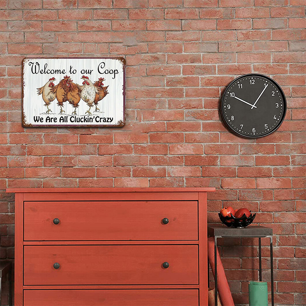 Vintage Metal Plate Chickens Rectangular Iron Painting Wall Art Decor ...