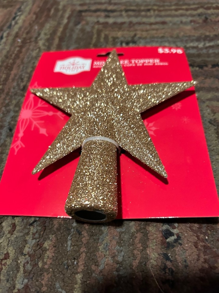 HOLIDAY TIME GOLD GLITTER STAR MINI TREE TOPPER NEW | eBay