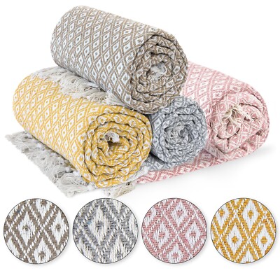 Throw Blanket for Sofas Bed Runner Diamond Geometric Soft Cotton ...
