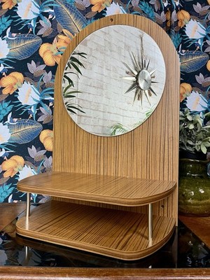 Vintage Mid Century Wall Mirror Telephone Shelf Teak Effect Formica ...
