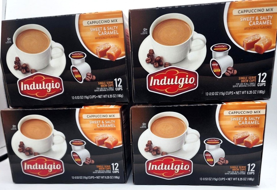 48 Indulgio SWEET & SALTY CARAMEL Cappuccino K-Cup Coffee Keurig-4 Box ...