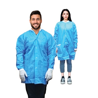 Disposable Lab Coats Blue with 3 Pockets, Woven Sleeves, M/L/XL/XXL, 10 ...