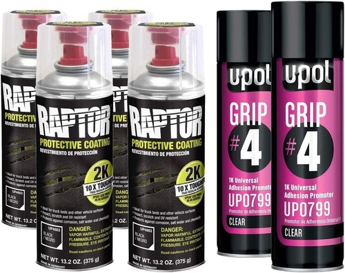 U-POL Raptor 2K Black Spray-On Truck Bedliner Aerosol #4 Grip Adhesion ...