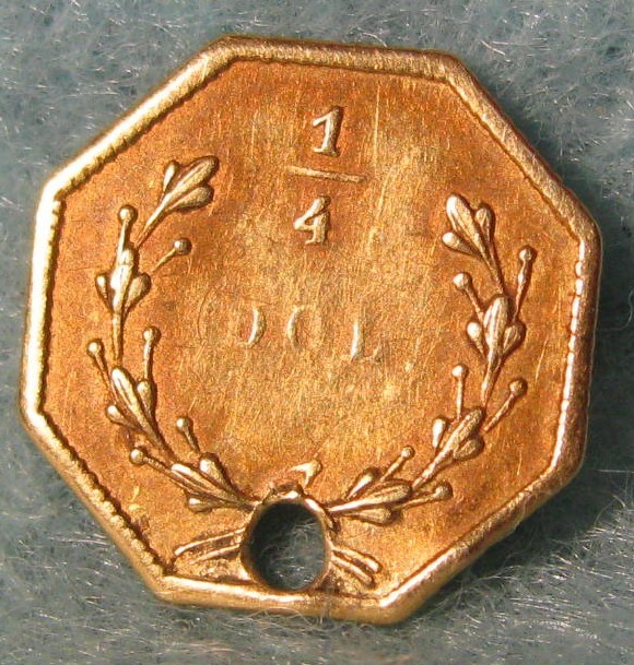 1854 Octagonal 1/4 Dollar California Gold Coin BG 109 Better Grade ...