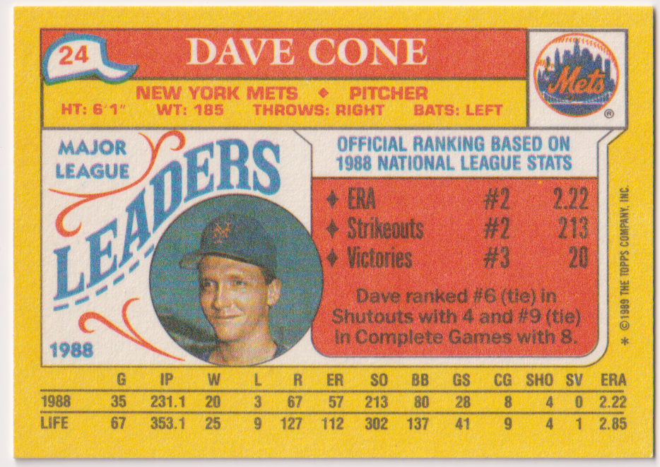 1989 Topps Mini #24 Dave Cone New York Mets | eBay
