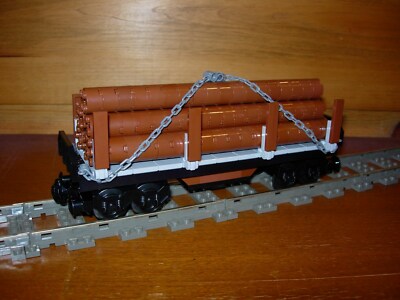 Lego Train Log Flat Car Custom City 9V RC Power Functions w/ 6 Logs ...