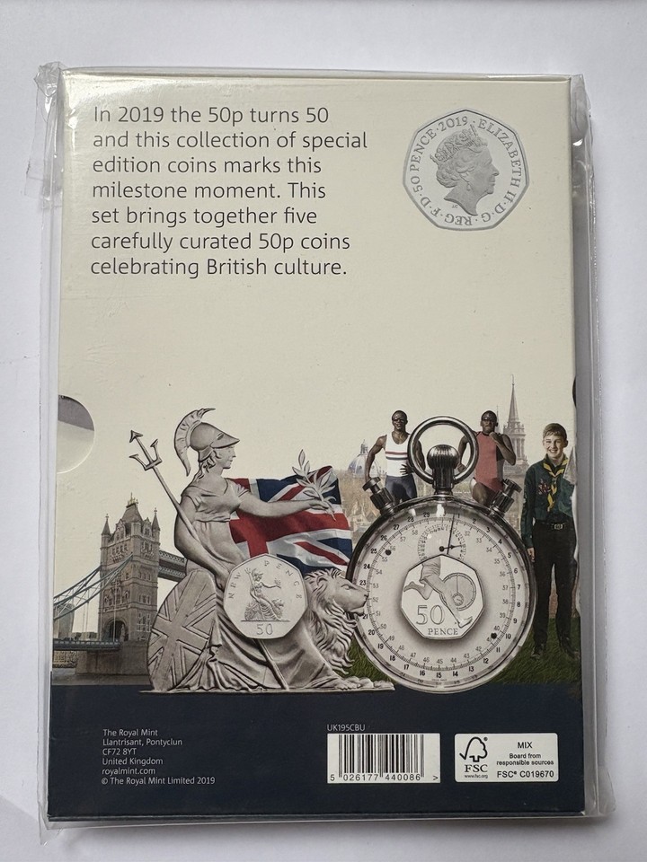 2019 Royal Mint 50 Years Of The 50p Boxed British Culture Set (Sealed ...