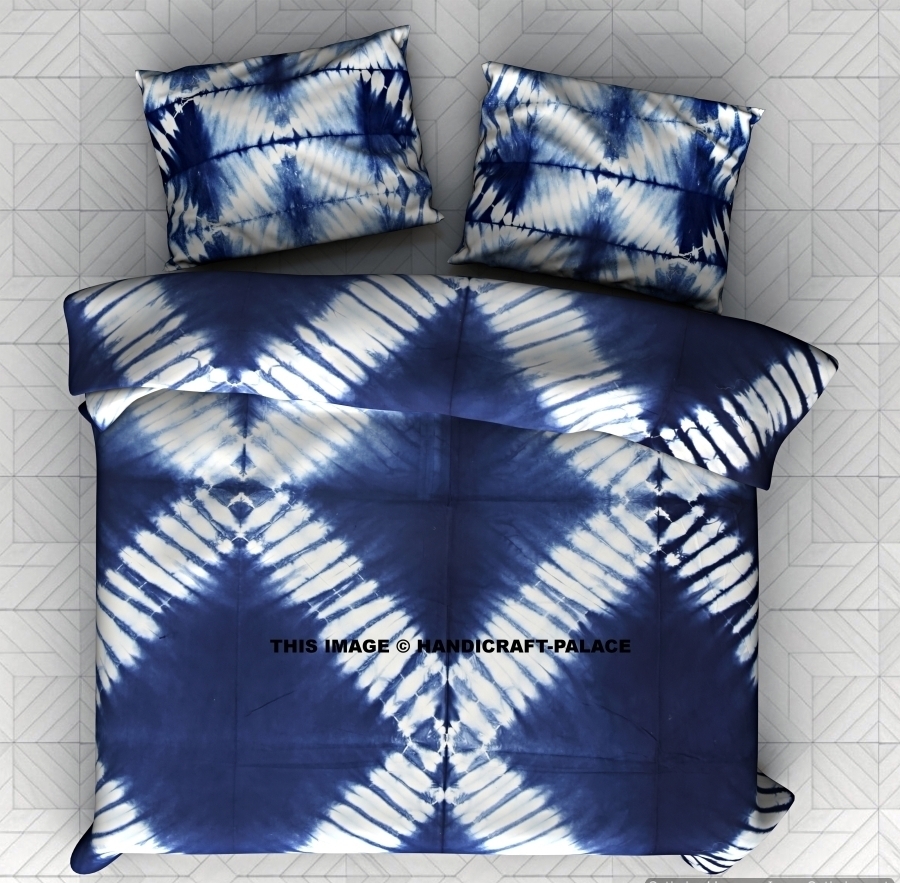 Indian Tie Dye Shibori Bedspread Cotton Indigo Bedding With Two Pillow ...