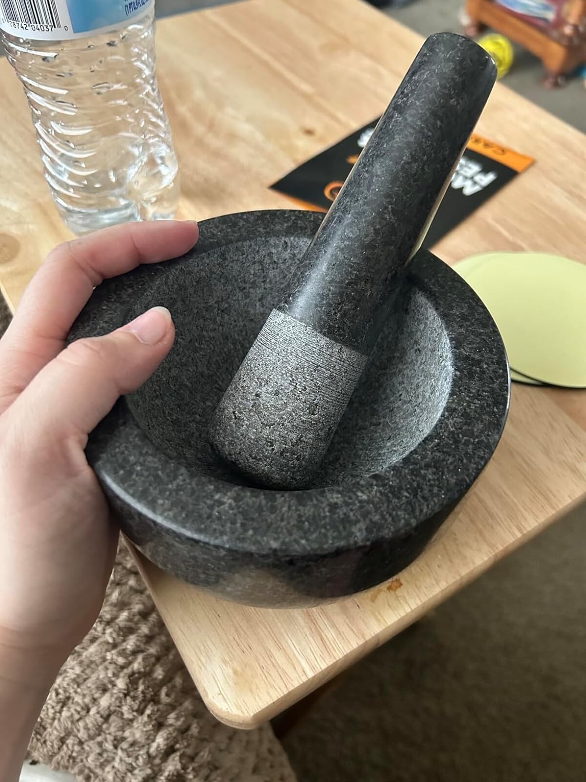 Heavy Duty Large Mortar and Pestle Set 100% Granite Non Slip Base ...