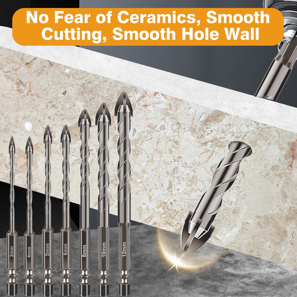 7pcs Tungsten Steel Glass Tile Drill Bit Set 3-12mm for Marble Mirror ...