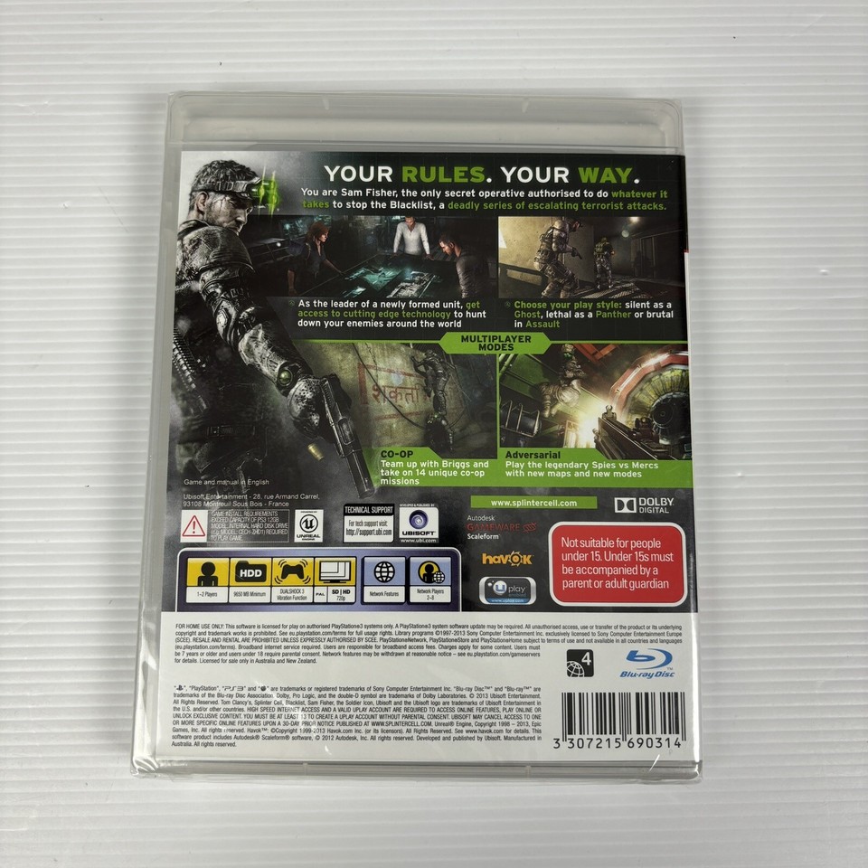 Tom Clancy's Splinter Cell Blacklist PS3 Playstation 3 Brand New Sealed ...