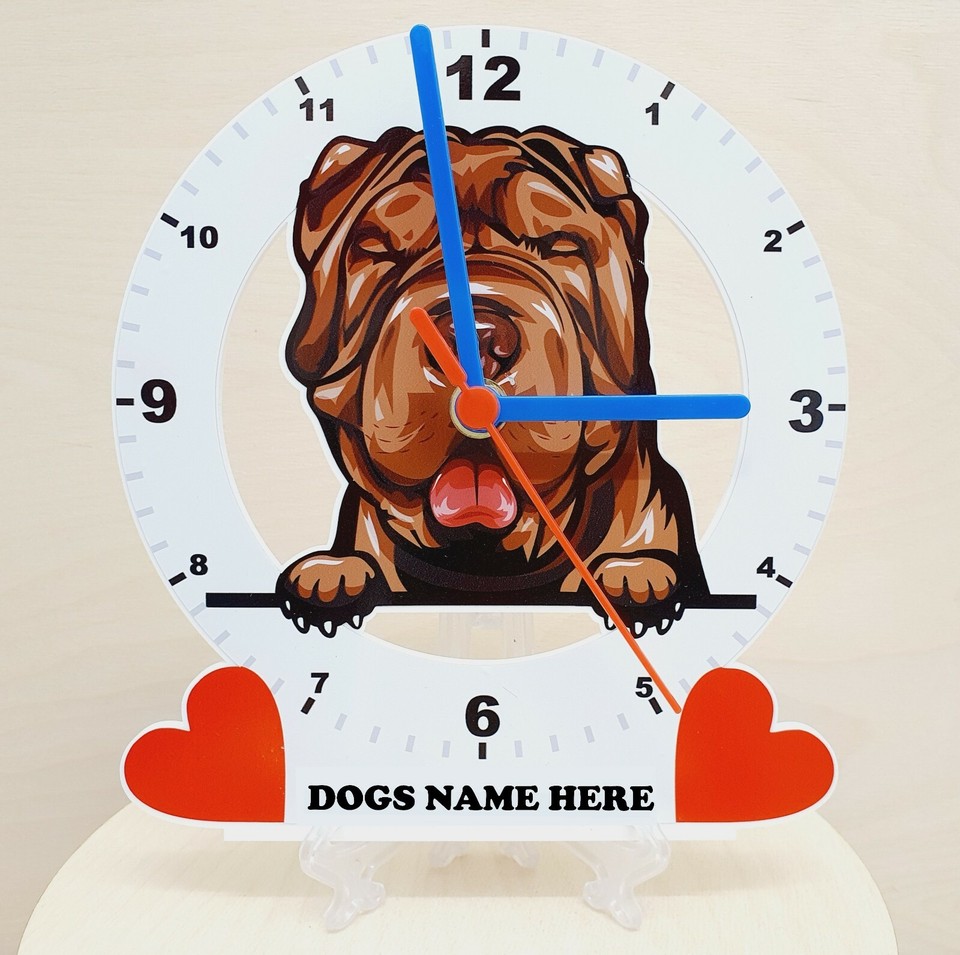 Personalised Clock, Your Dog's Name, 50+ Dog Breeds, Cartoon Style ...