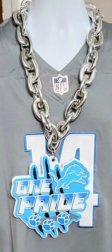 Detroit Lions Big Chain "ONE PRIDE" Big Logo Necklace SILVER, BLUE ...
