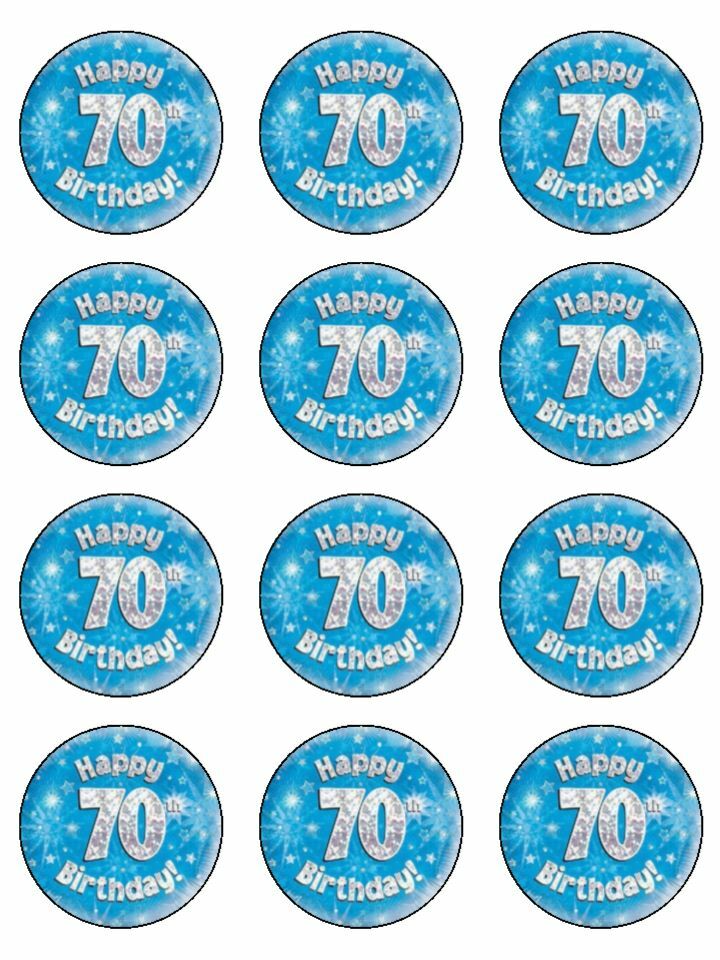 blue birthday happy 70th birthday edible cupcake Toppers Wafer or Icing ...