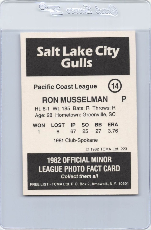 1982 Salt Lake City Gulls TCMA #14 Ron Musselman Signed Auto *J5734 | eBay
