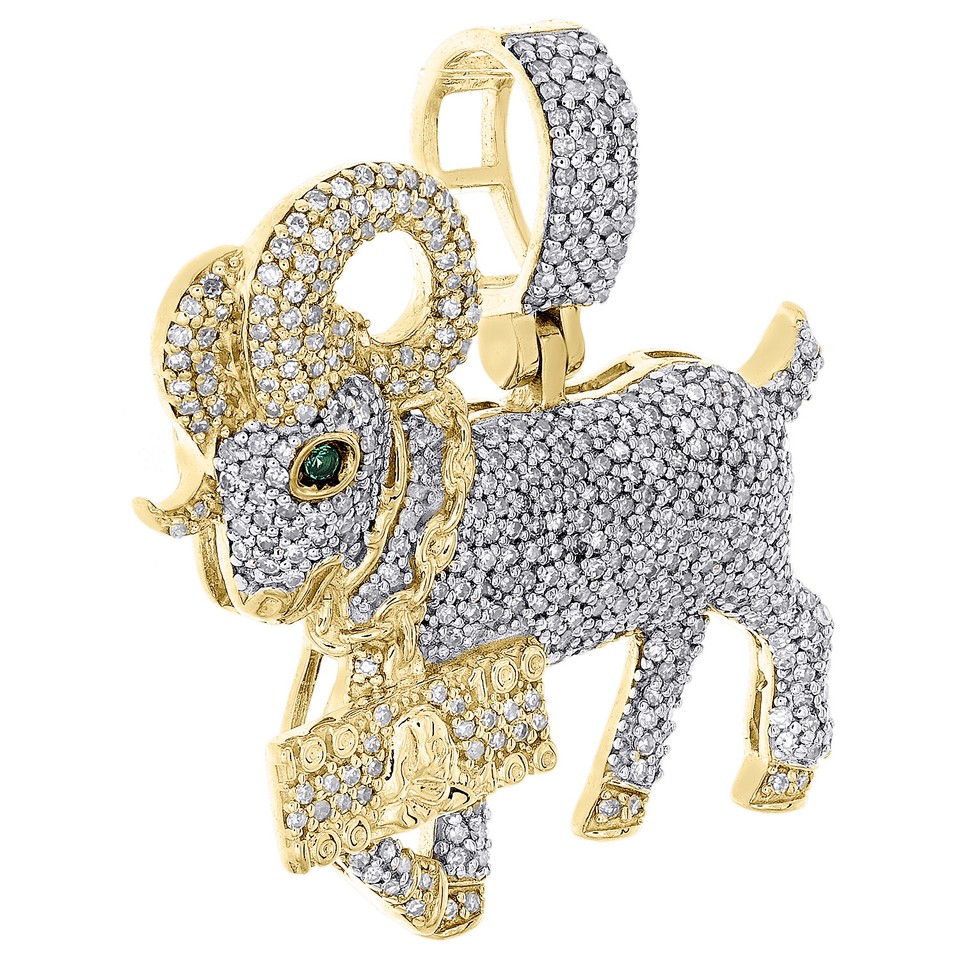 10K Yellow Gold Diamond GOAT Greatest Of All Time Pendant 1.15" Charm 6 ...