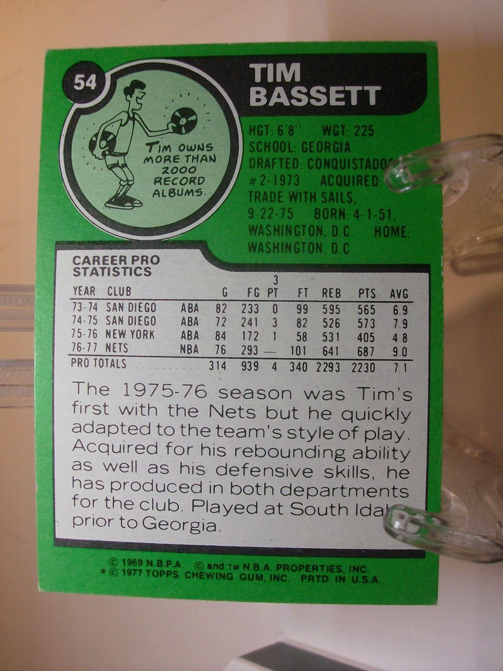 1977-78 Topps White Backs Basketball Card #54 Tim Bassett (92927) | eBay