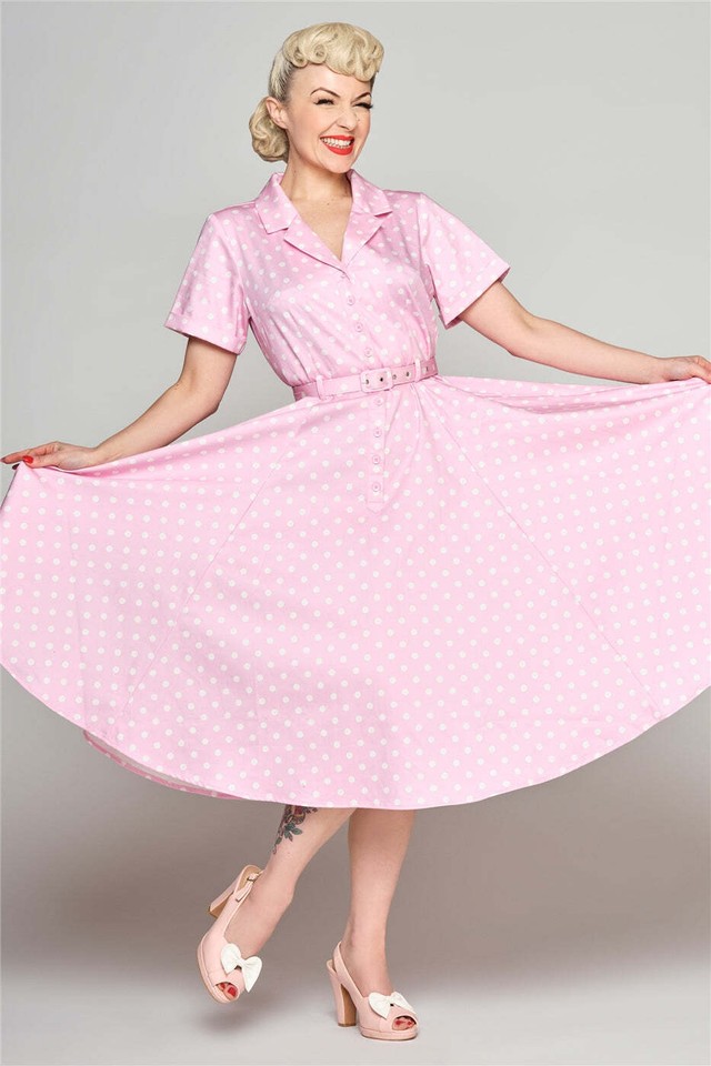 Caterina Pink Polka Swing Dress Collectif 16-22 pin-up retro 50s shirt ...