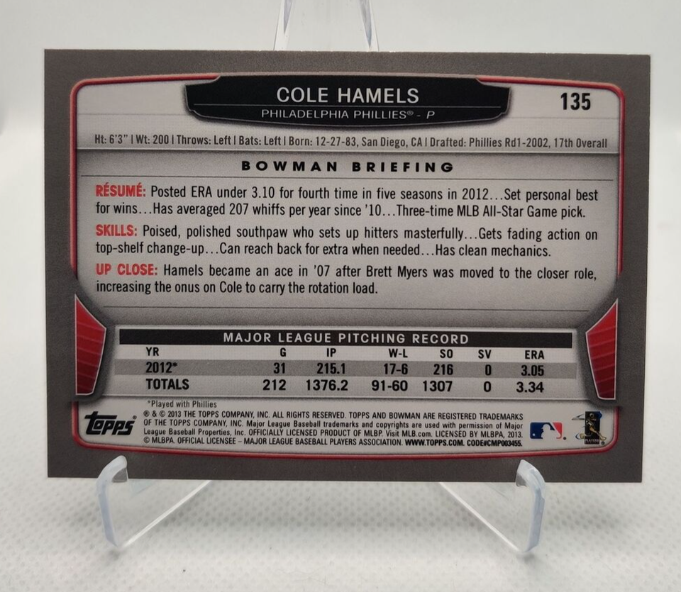 Cole Hamels 2013 Bowman Baseball Card #135 Philadelphia Phillies | eBay