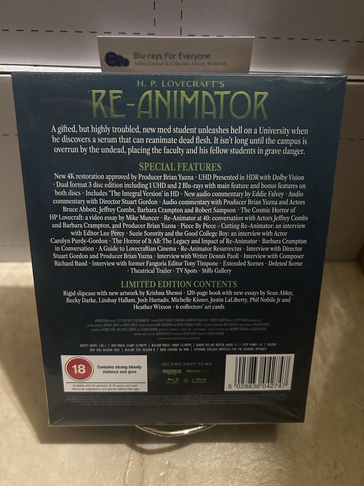 HP Lovecrafts Re-Animator 4K Limited Edition Blu-ray UK 1985 DigiPack ...