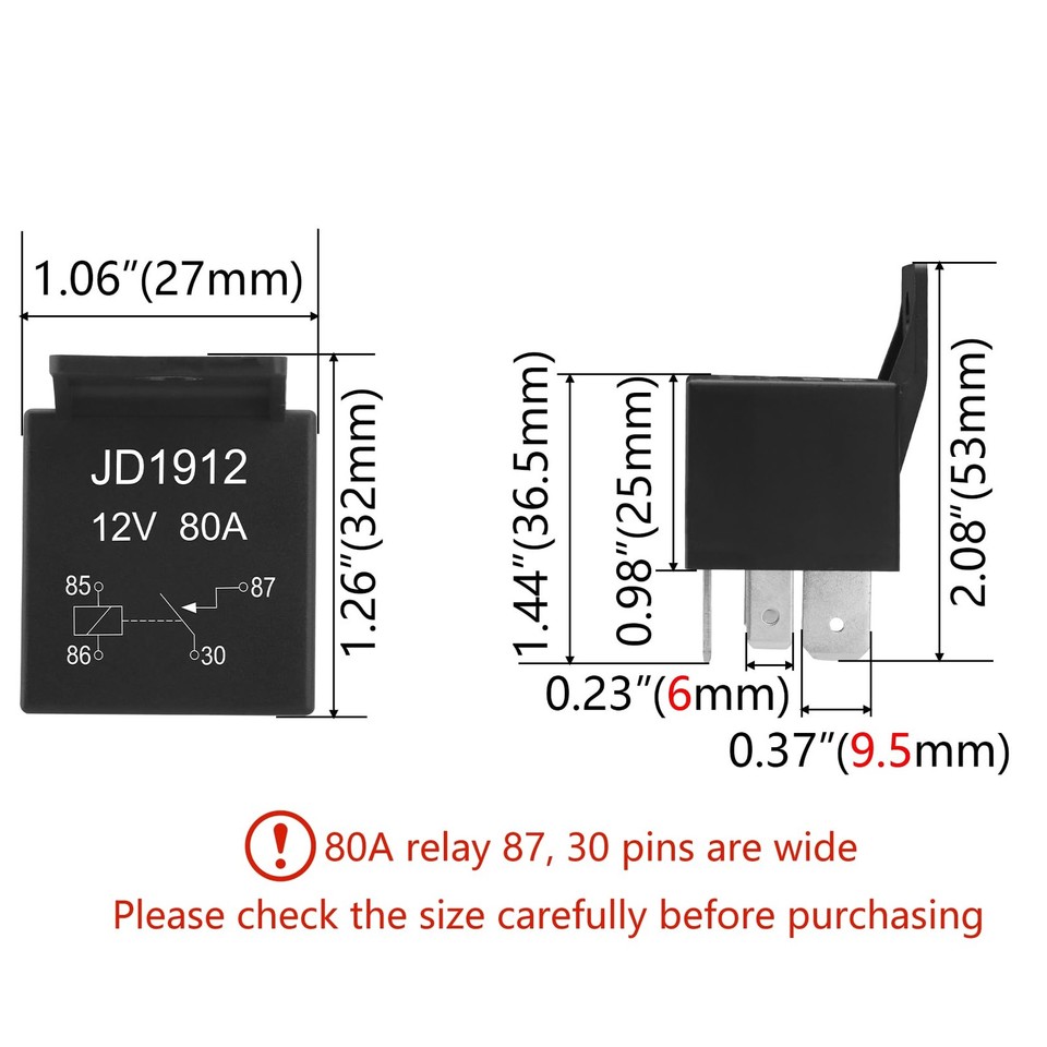 2 Pack JD1912 Car Relay, 12V 80A, 4 Pin SPST, Automotive Switches and ...