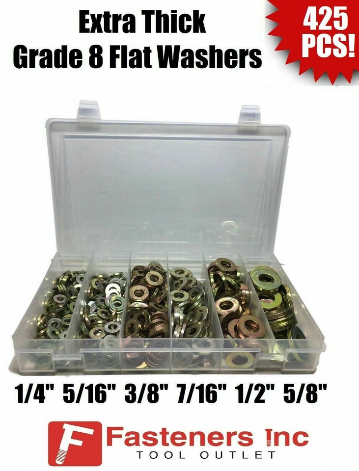 (Choose Size) Extra Thick Flat Washers SAE Grade 8 Hardened Washers Mil ...