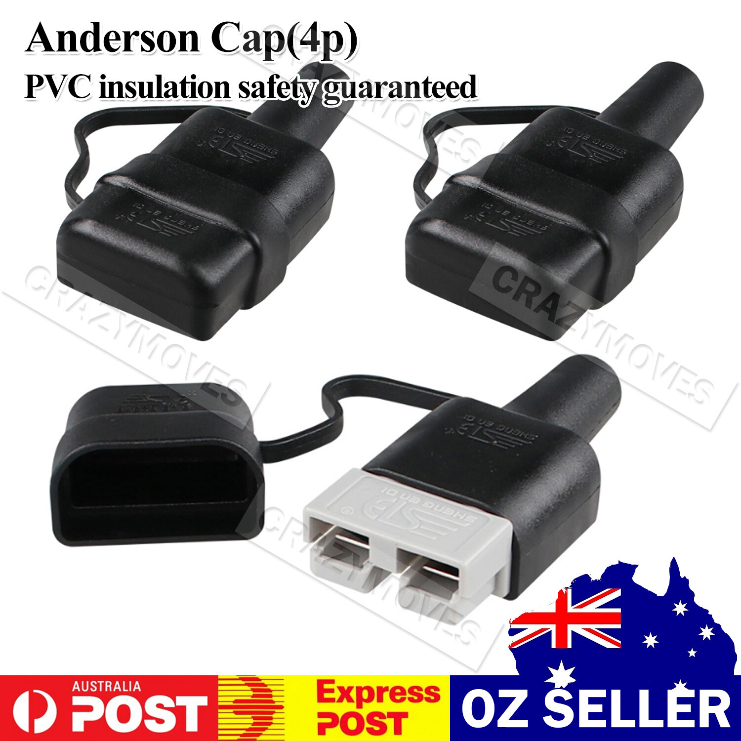 4x Waterproof 50A Anderson Plug Dust Cable Sheath Cover Black With Cap ...