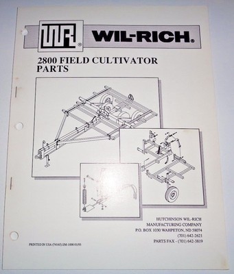 Wil-Rich 2800 Field Cultivator Parts Catalog Book Manual | eBay