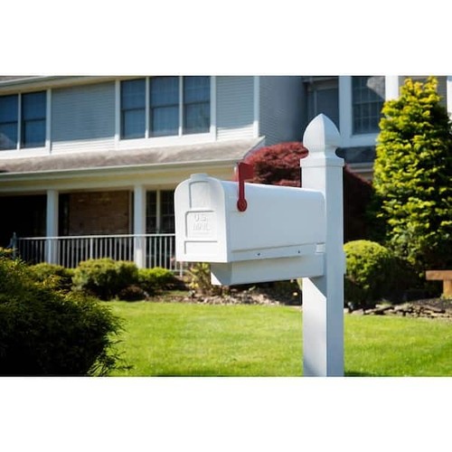 WHITE MAILBOX Deluxe Polybox Rust-Proof Durable Polymer Post Mounted ...