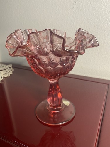 Fenton Colonial Pink Compote Thumbprint Pedestal Candy Dish Crimped ...