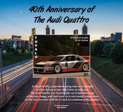 1989 AUDI 90 QUATTRO IMSA GTO Car Stamp Sheet / Minisheet (2020 Tuvalu ...