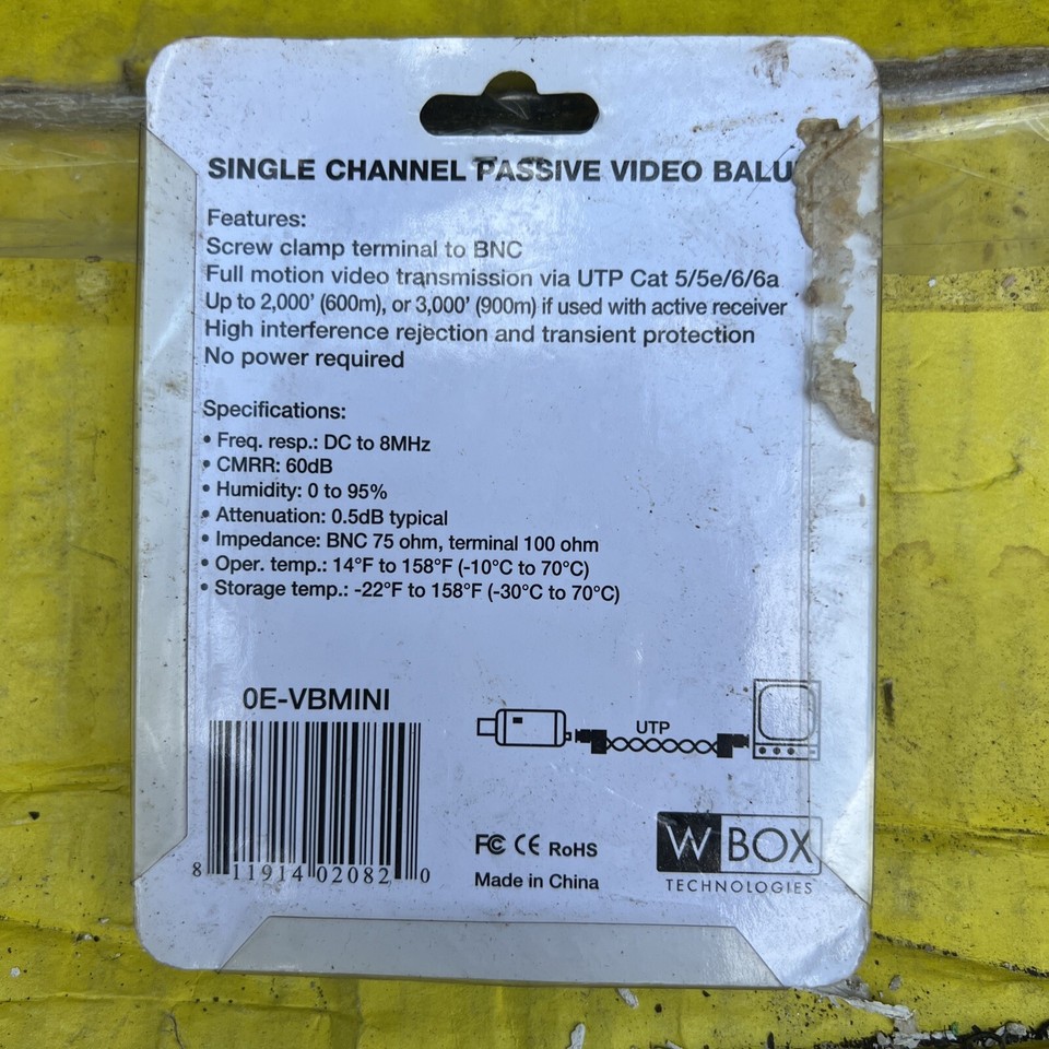 W Box 0E-VBMINIMP Miniature MP Video Balun, Screw Terminal to BNC, Pair ...