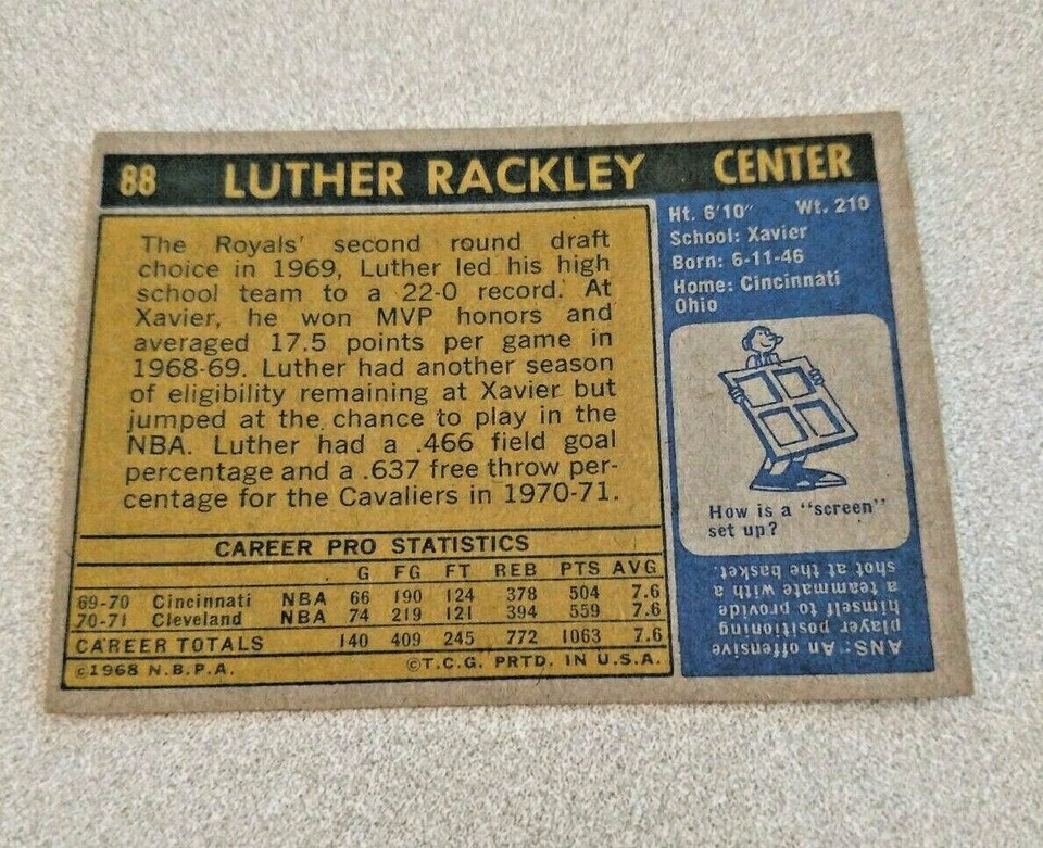 1971-72 Topps Basketball #88 Luther Rackley Cleveland Cavaliers | eBay