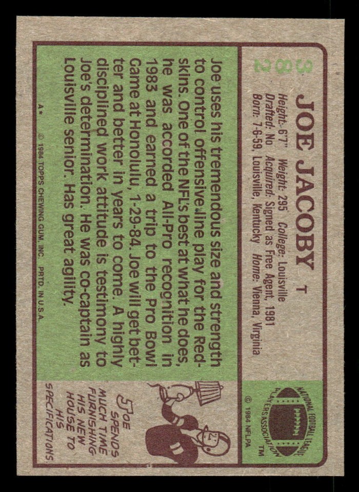 1984 Topps #382 Joe Jacoby | eBay