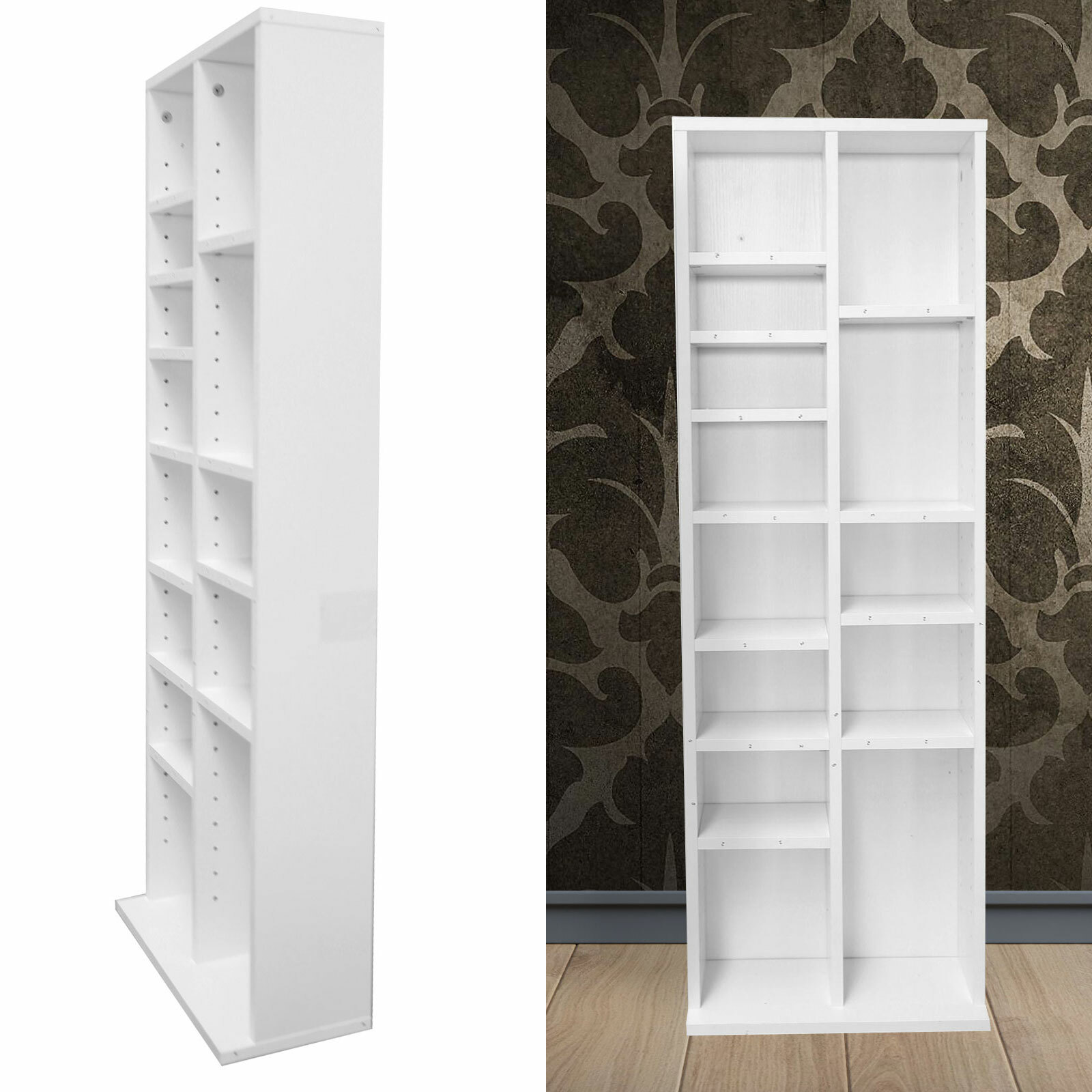 White Media Storage Shelf Rack Unit Video Wood Bookcase Display ...