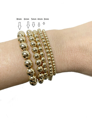 14K Gold Filled Beaded Ball Stackable Stretch Bracelet Yellow, Rose and ...