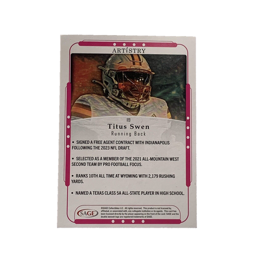 2023 SAGE Artistry - Titus Swen #119 (RC) for sale online | eBay
