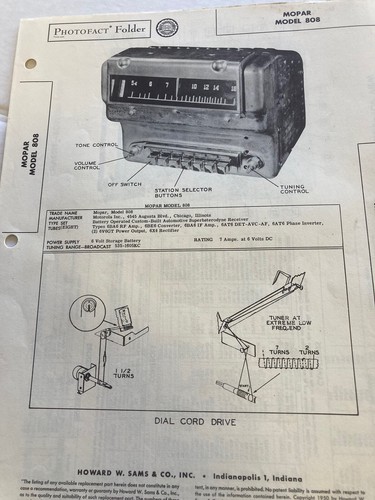 1950 MOPAR RADIO, MODEL 808, 6 VOLT PHOTOFACT SCHEMATIC AUTO | eBay