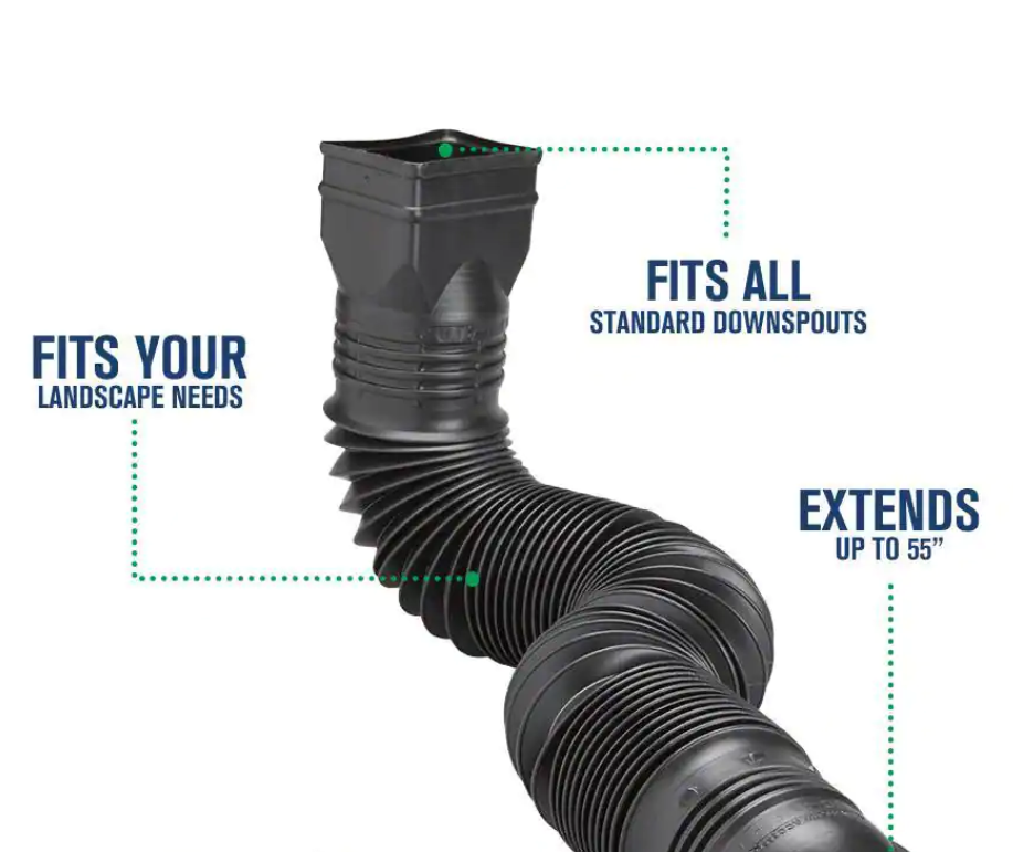 Expandable Flex Drain Downspout Extension 25-55″ Rain Pipe Spout Gutter ...